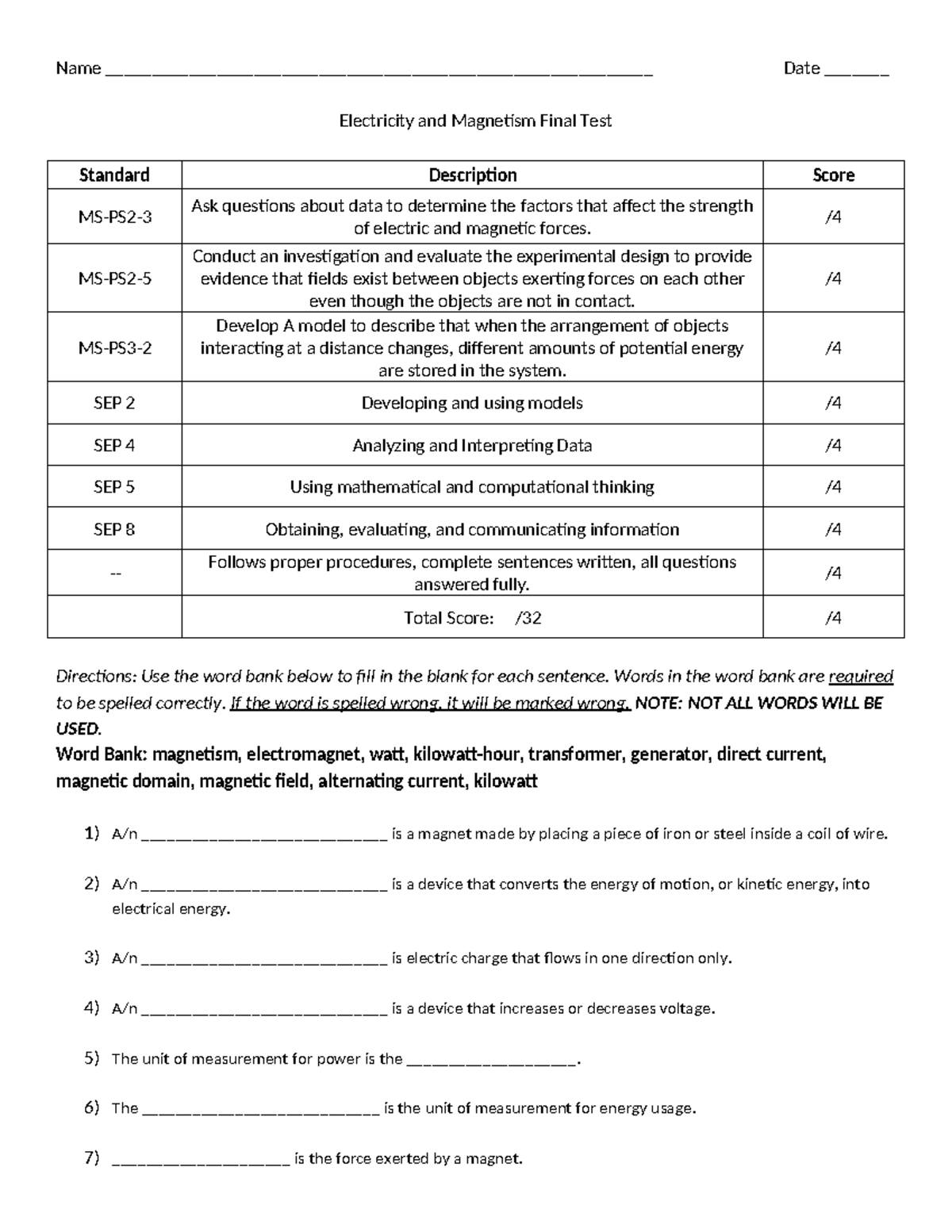 Electricity and Magnetism Final Test (MS-PS2, MS-PS3) - Studocu