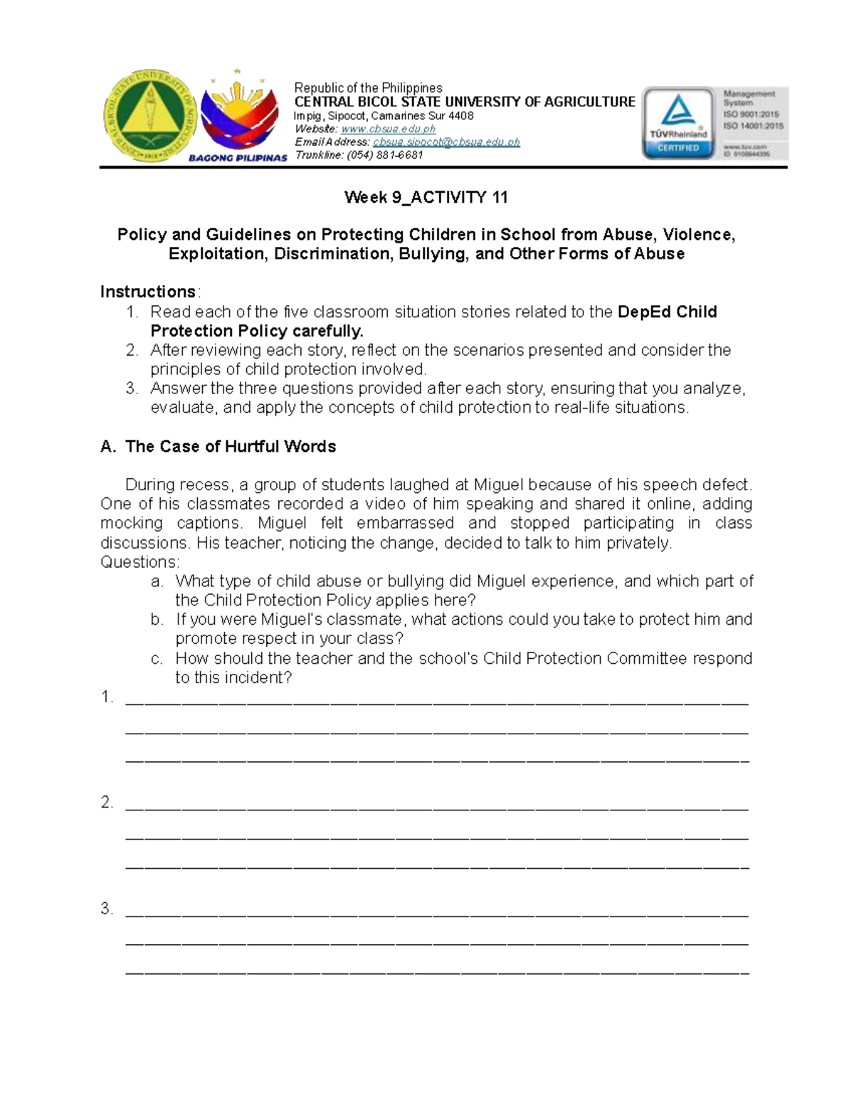Activity 11: DepEd Child Protection Policy Analysis and Reflection ...