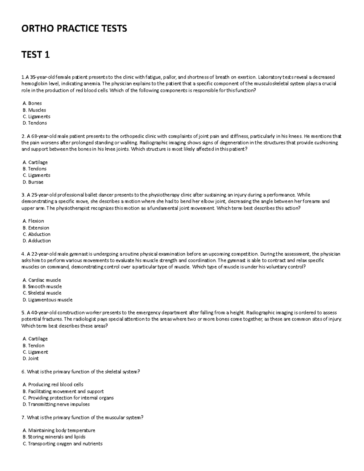 Ortho Practice Test Review for Course ORTHO101 - Studocu