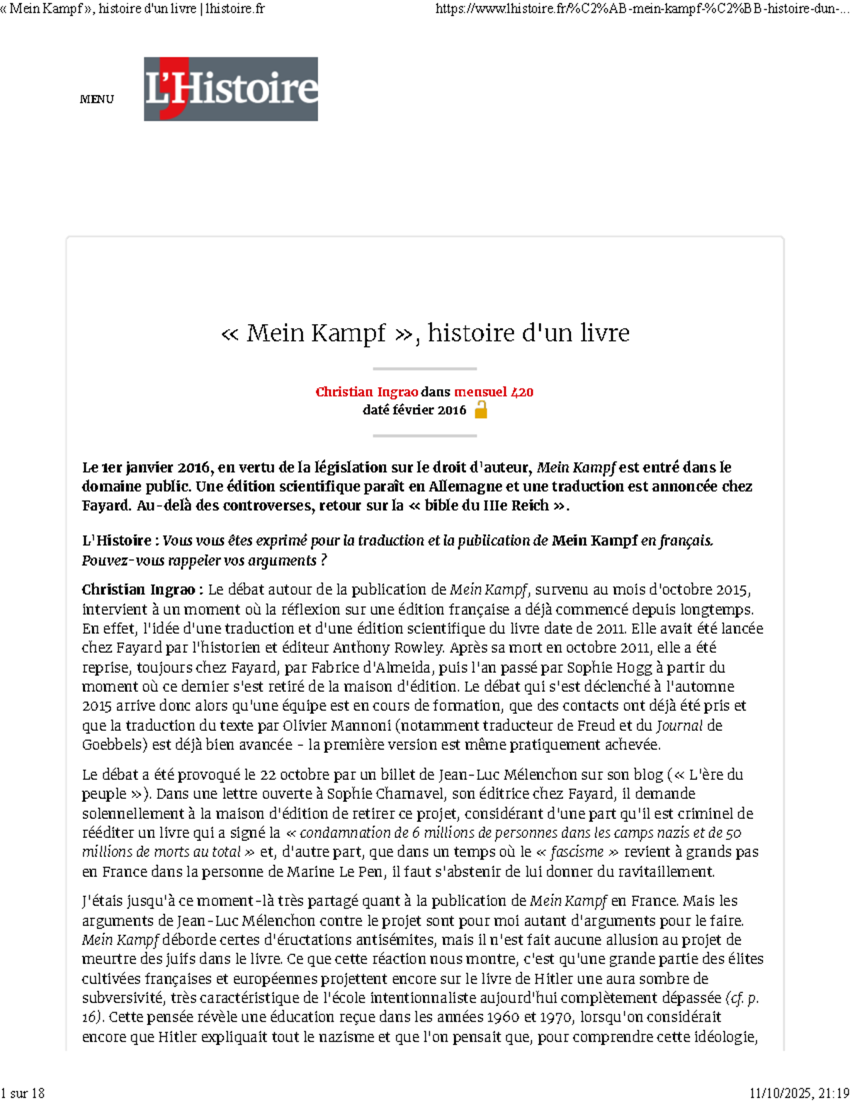 Histoire et Controverses de "Mein Kampf" - Analyse et Traduction - Studocu