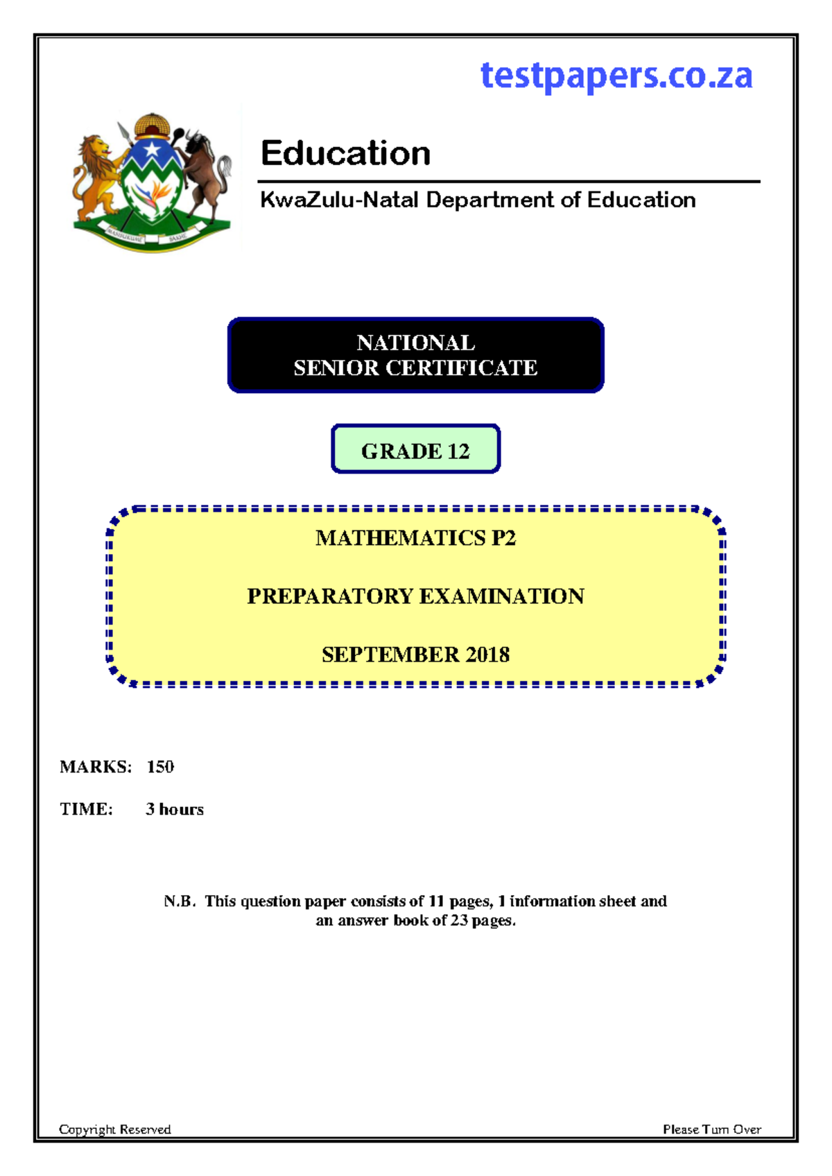 2018 Grade 12 Mathematics P2 NSC Trial Exam Paper - KZN - Studocu