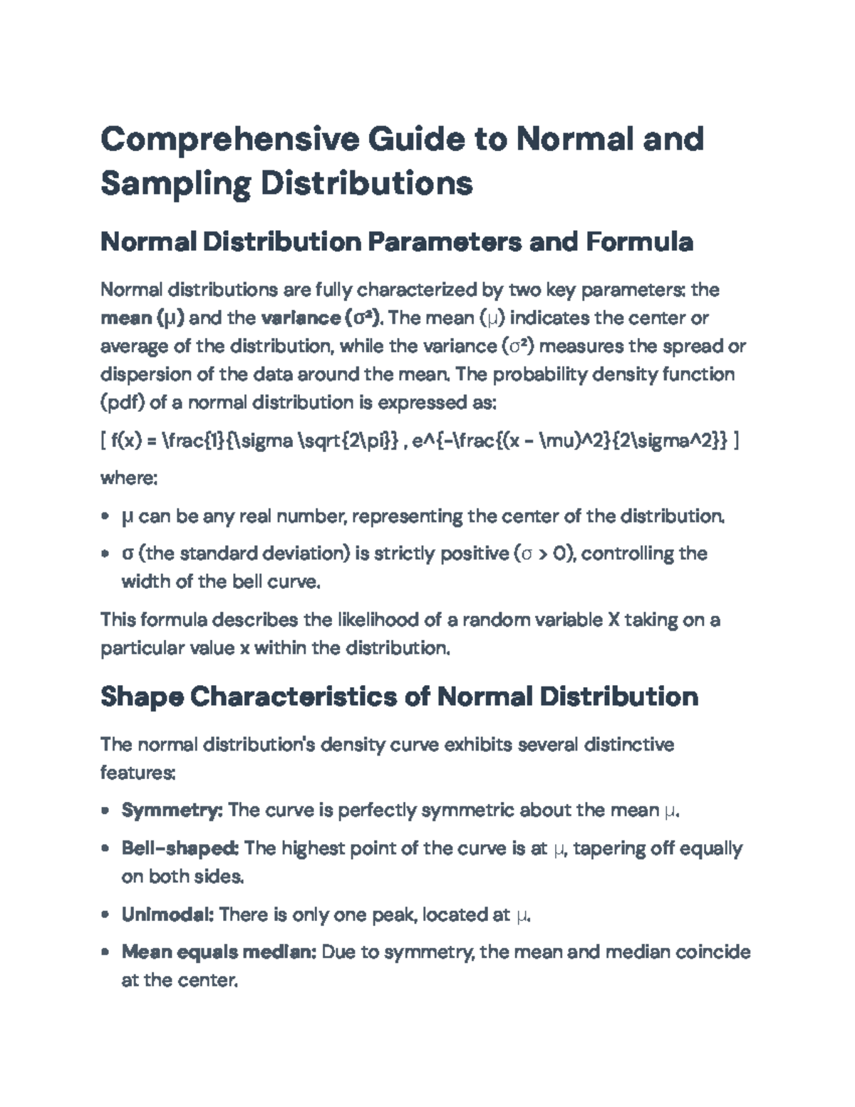 Comprehensive Guide to Normal & Sampling Distributions (STAT 101) - Studocu