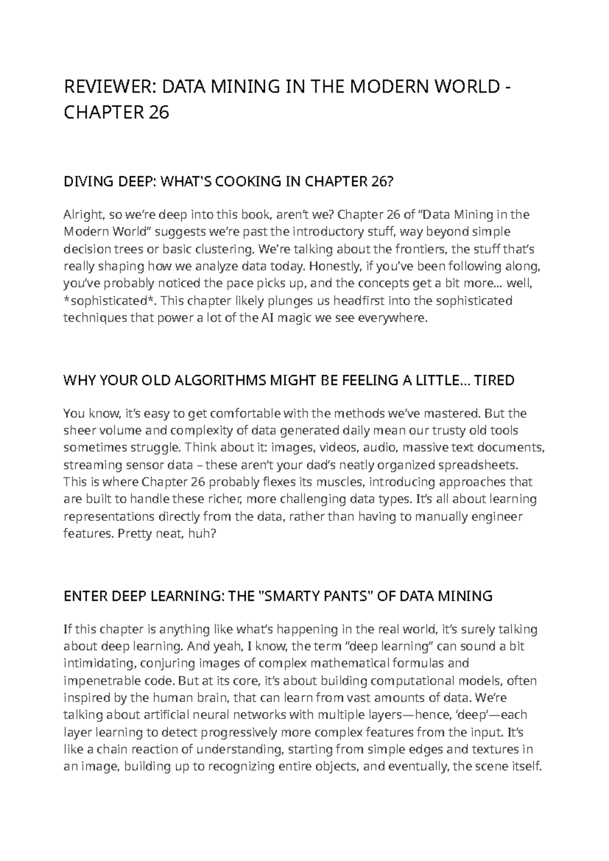 Data Mining (DM) Chapter 26 Review: Deep Learning Insights - Studocu