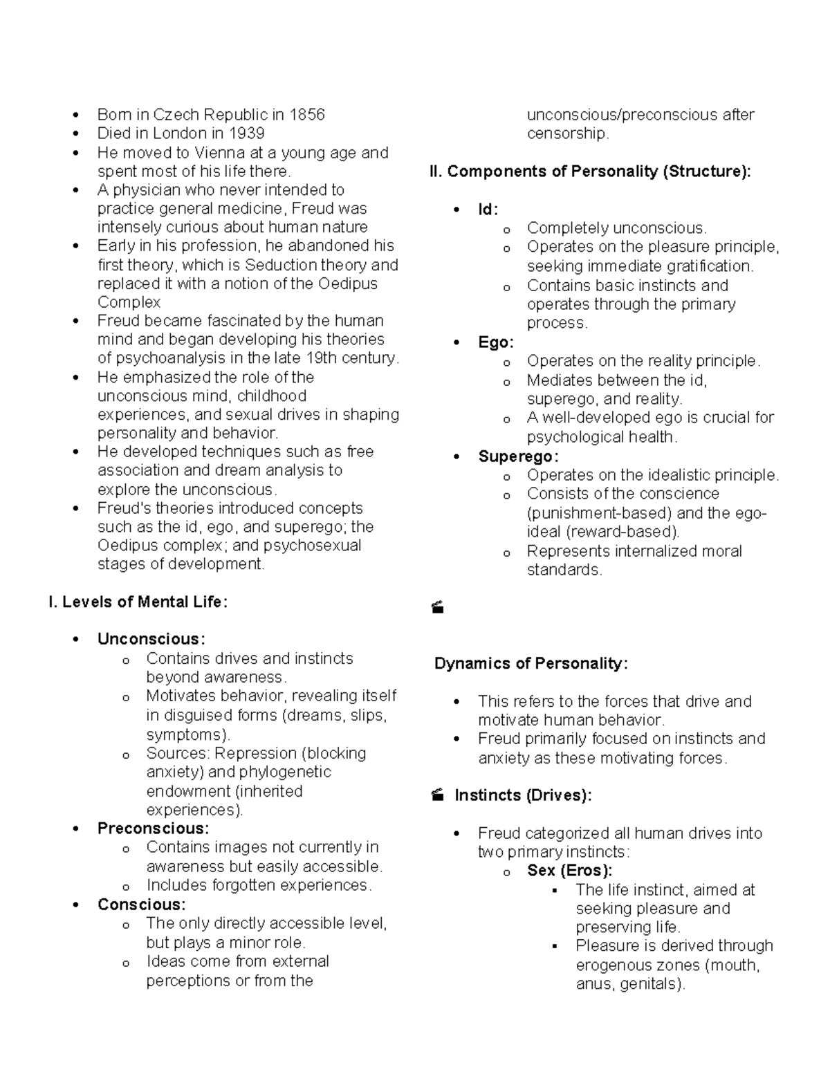 Sigmund Freud: Theories of Personality & Psychoanalysis (PSY 101) - Studocu