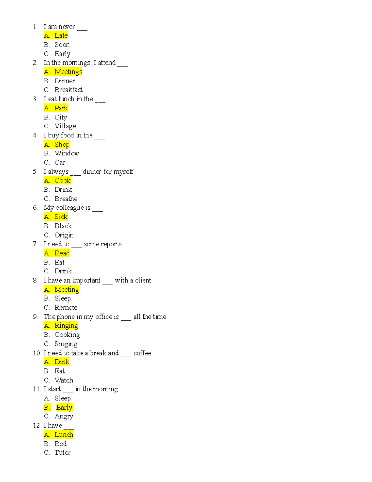 Reading P1 - Vocabulary and Sentence Completion Exercises - Studocu