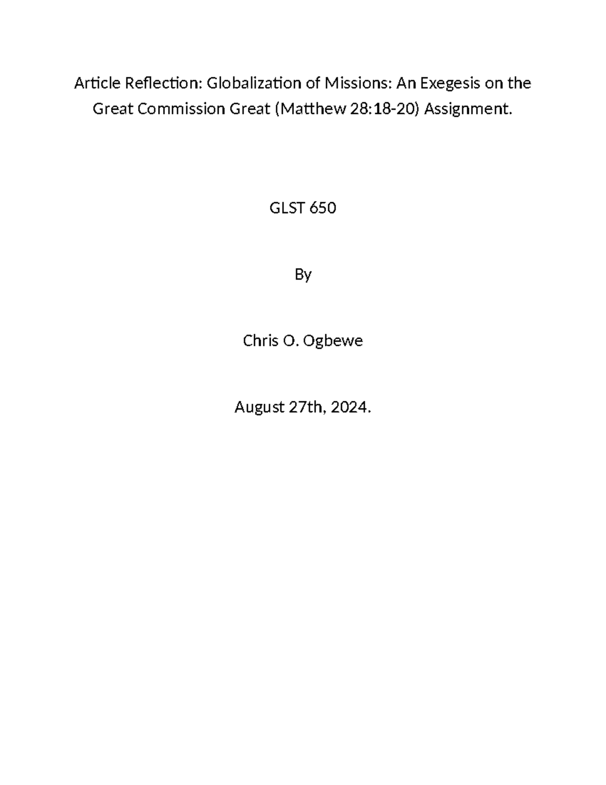 Introducton The Great Commission 1 in Matthew 2818–20 2 is a - Article ...