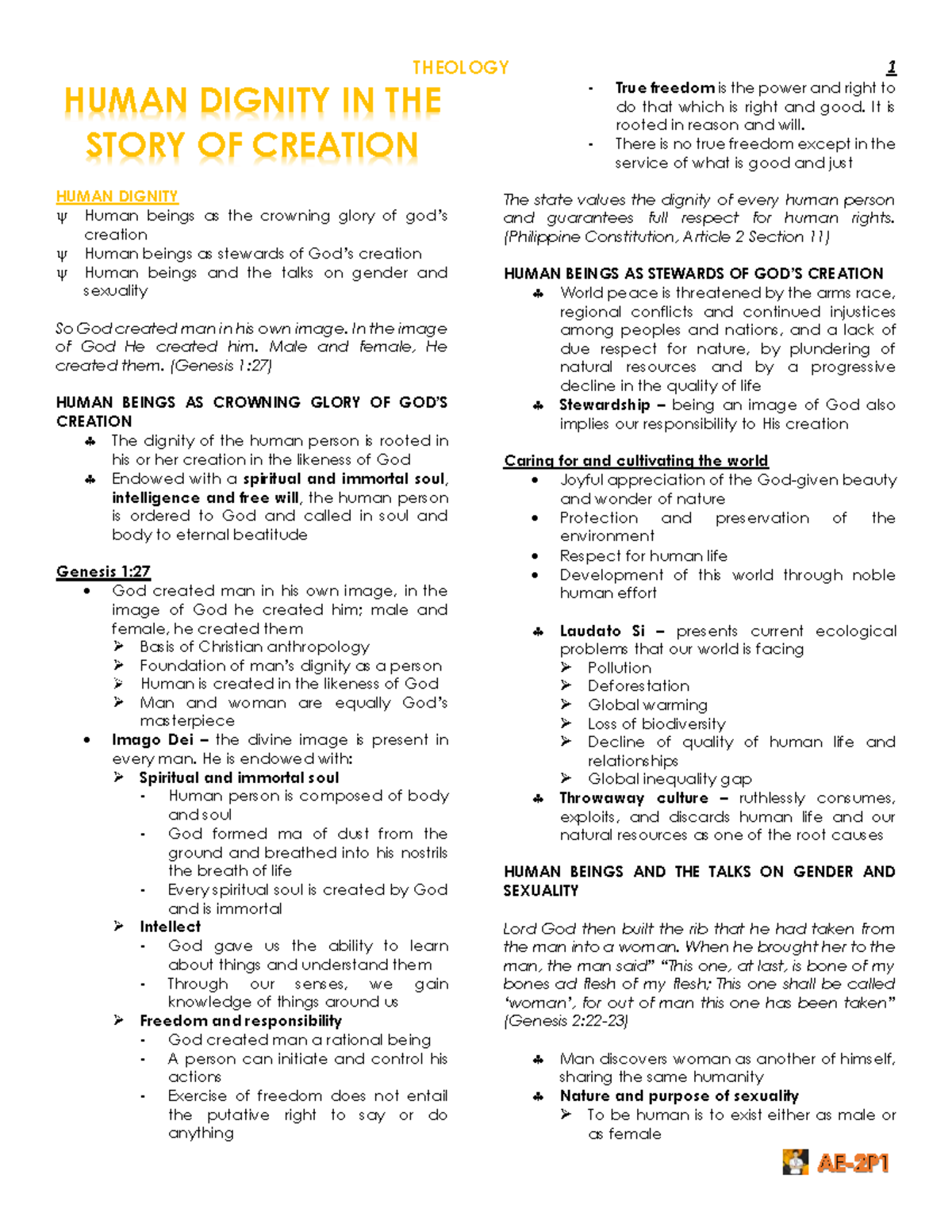THEO Human dignity in the story of creation - THEOLOGY 1 HUMAN DIGNITY ...