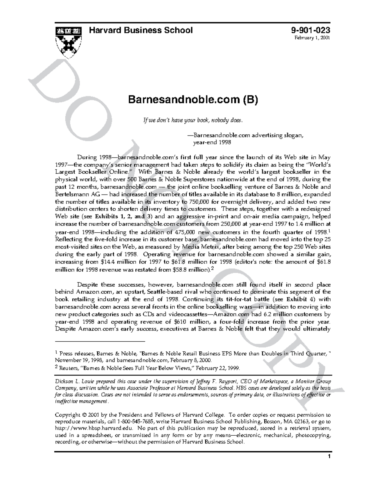 Barnesandnoble.com (B) Case Study: Online Bookselling Strategies - Studocu