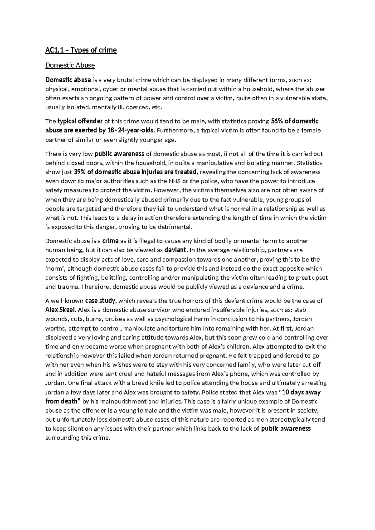 WJEC Criminology Unit 3: AC1.1 Types of Crime Overview and Case Studies ...