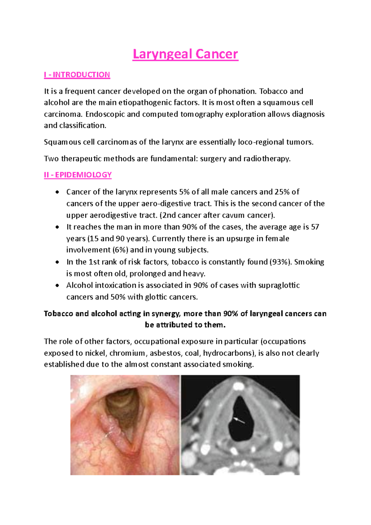 Laryngeal Cancer Overview and Diagnosis Insights - Studocu