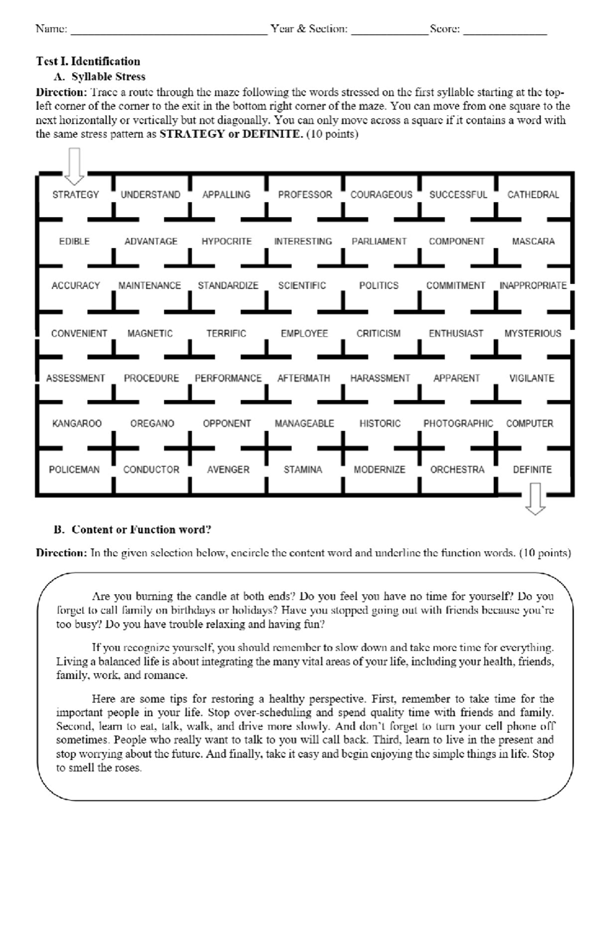 Grade 7 STE Final Exam Review: Syllable Stress & Agreement - Studocu