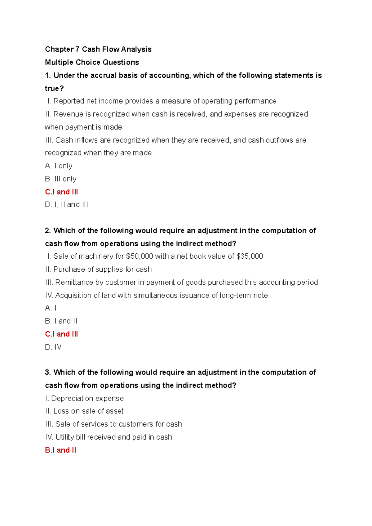 Chapter 7 Cash Flow Analysis Multiple Choice Q A Review Studocu