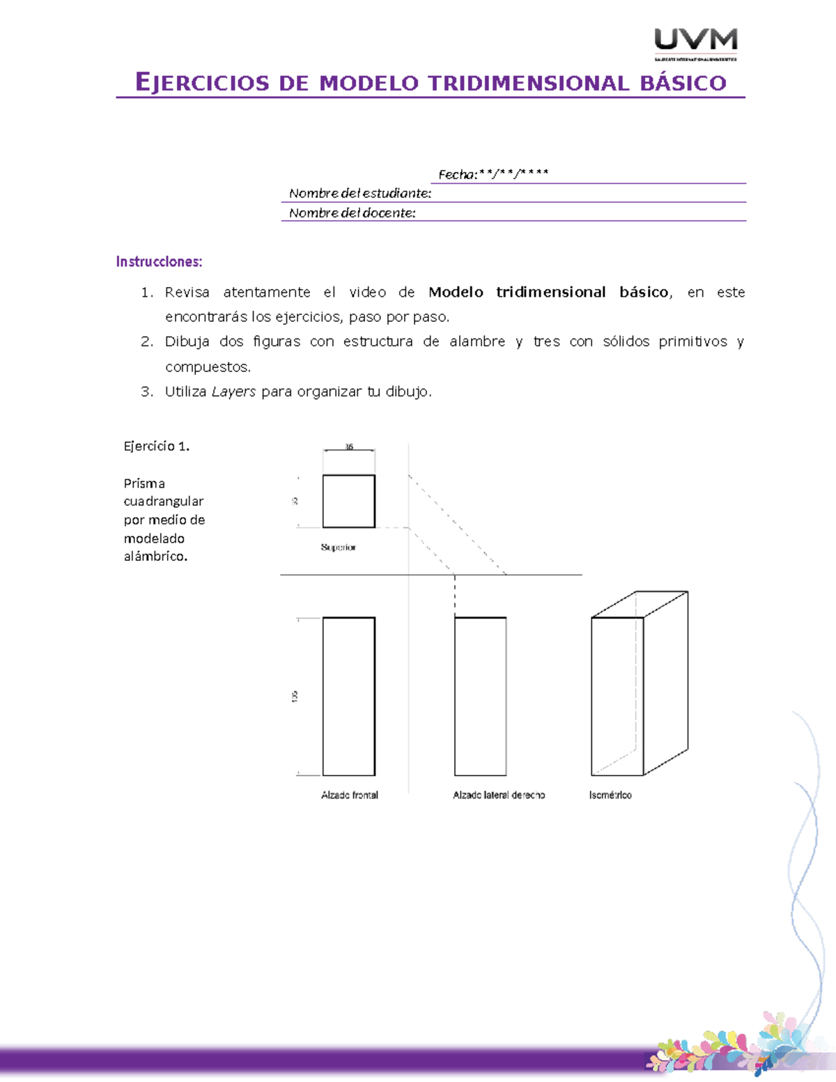 U1 Ejercicios de Modelado Tridimensional Básico - Studocu
