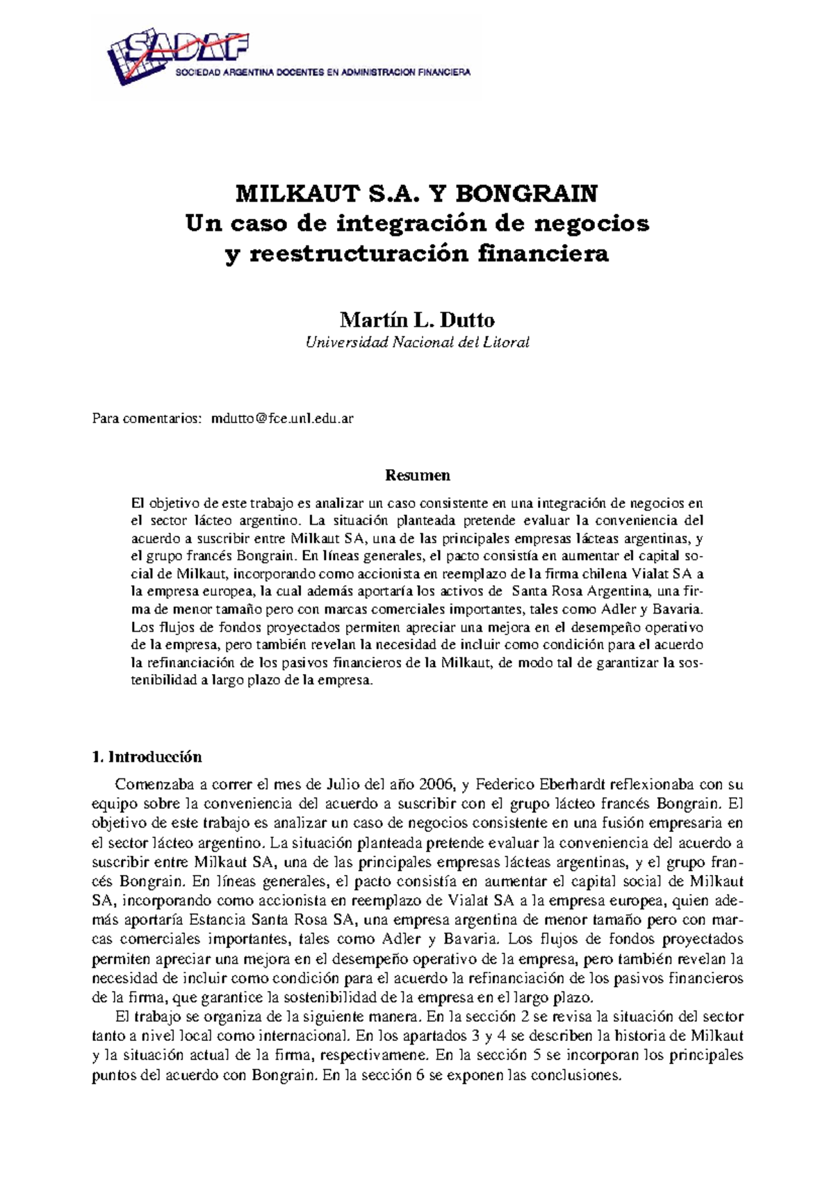 Milkaut S.A. Y Bongrain Un caso de integración de negocios y ...