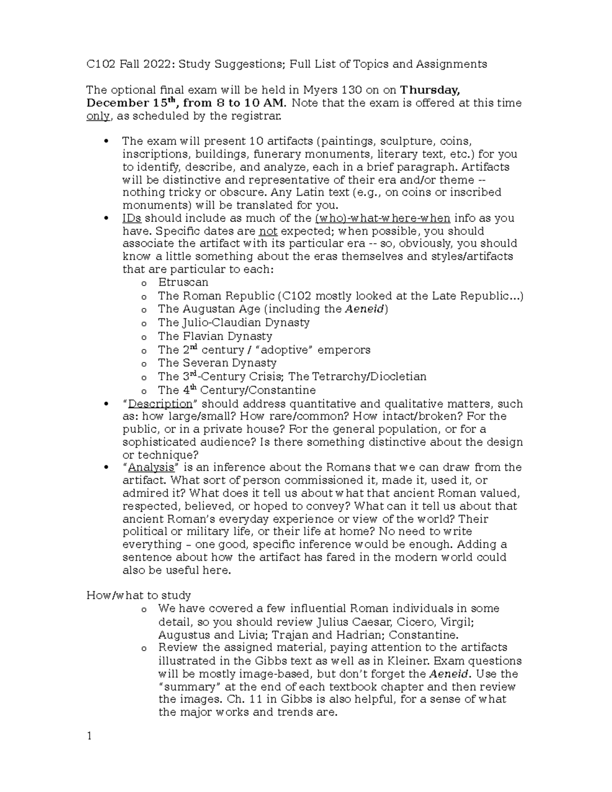 C102 Fall 2022 Final Exam Study Guide: Key Topics & Tips - Studocu