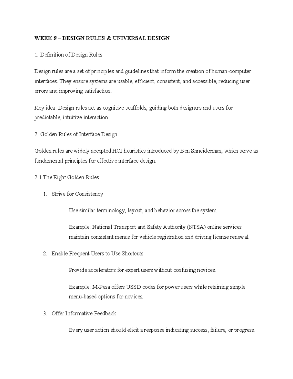 WEEK 8 Design Rules & Universal Design Principles in HCI - Studocu