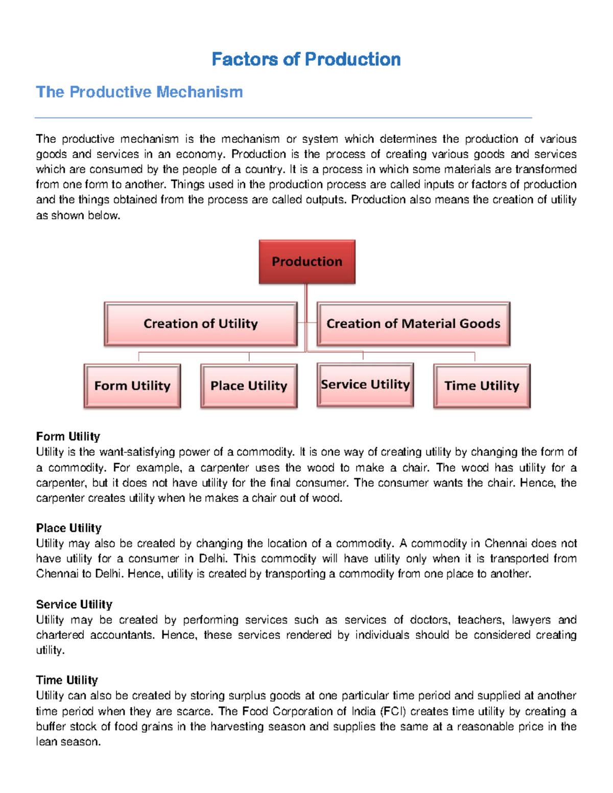 Factors of Production: Key Concepts in Economics (ECO 101) - Studocu