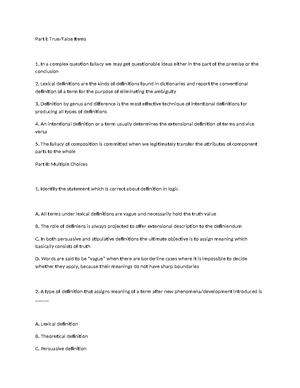 [Solved] Gondar logic final exam - Introduction to Logic - Studocu