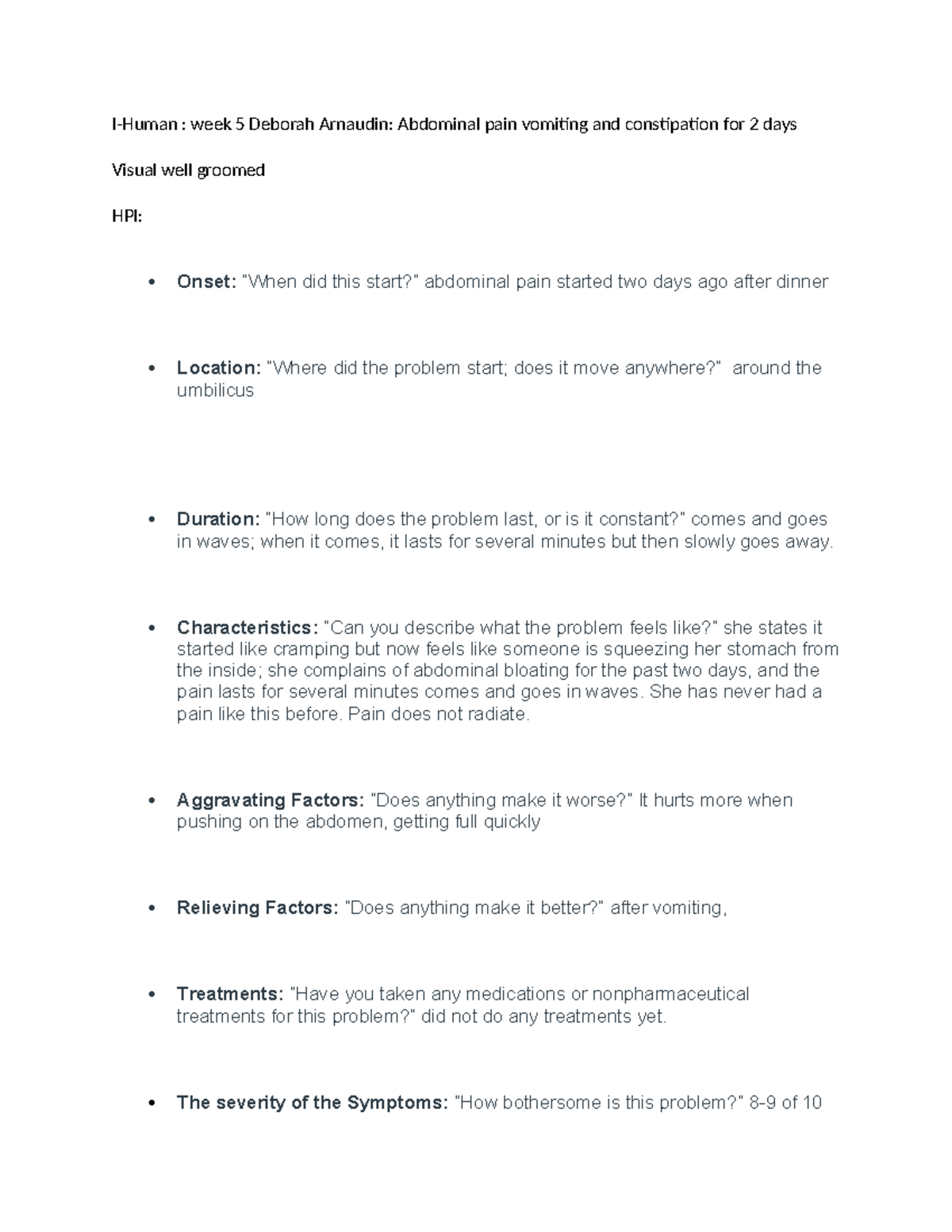 I-Human Week 5: Abdominal Pain Case Study Analysis - Studocu