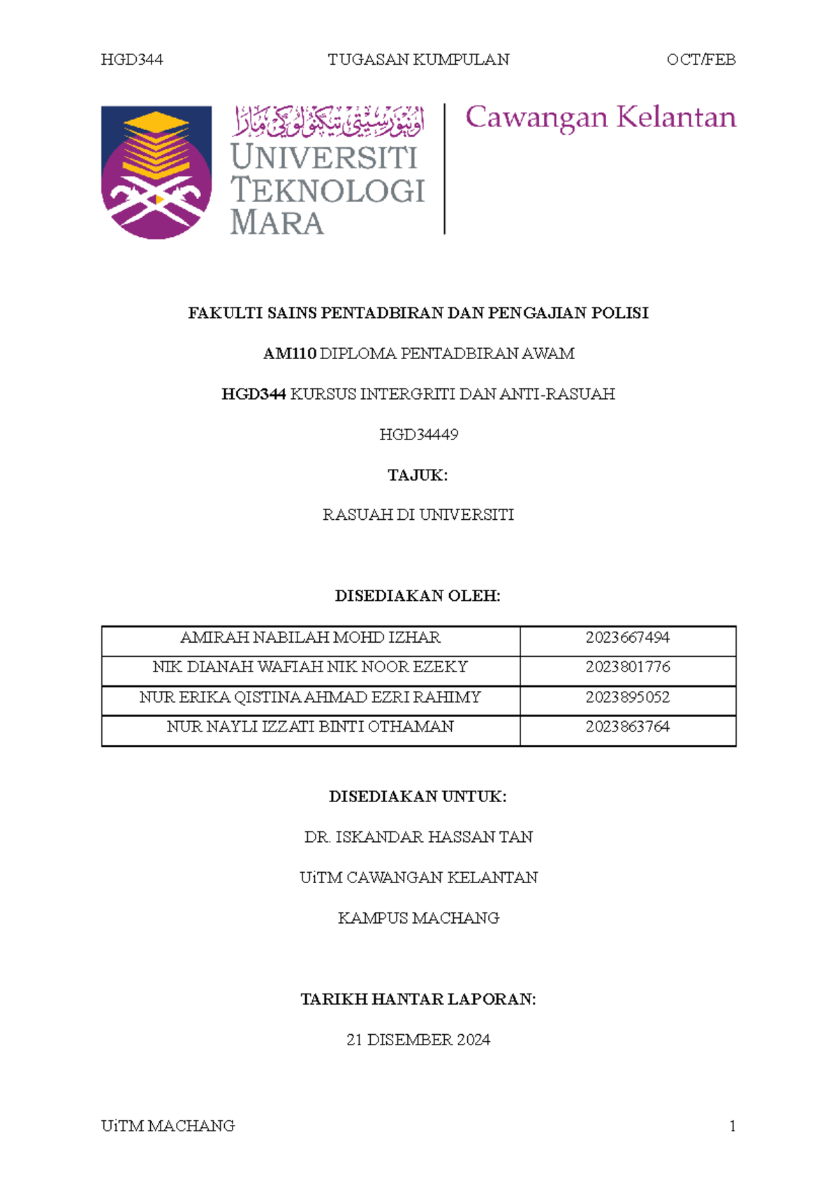 Laporan HGD344: Analisis Kes Rasuah di Universiti dan Implikasinya ...