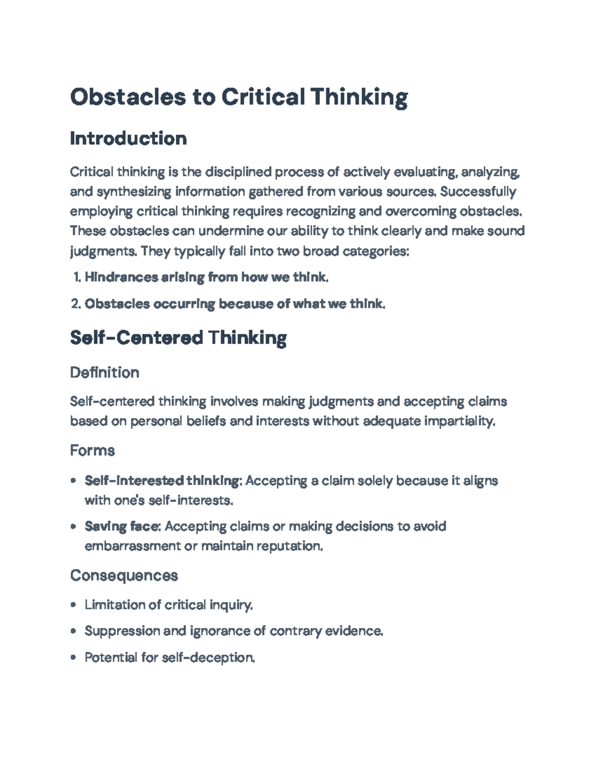 Obstacles to Critical Thinking: Strategies for Overcoming Biases ...