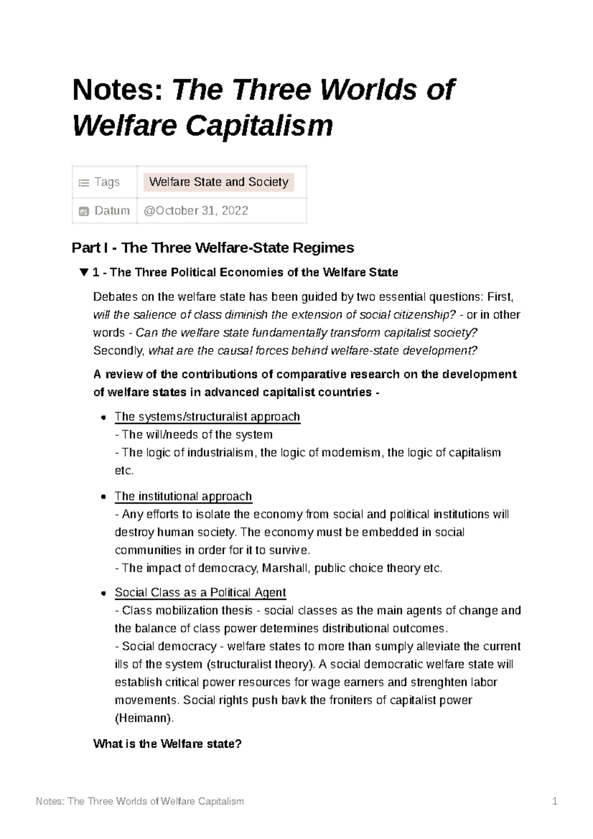 Welfare State Regimes: Insights on Capitalism in Comparative Context ...