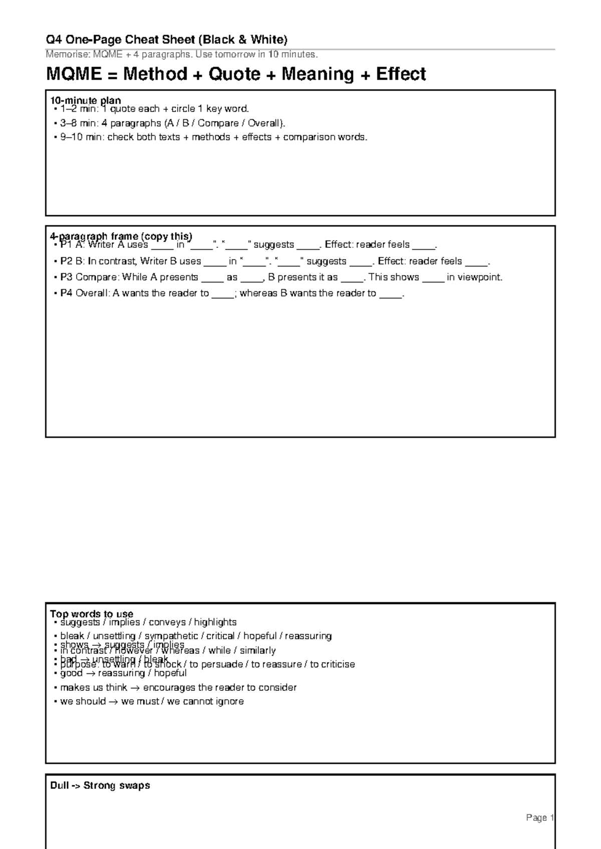 Q4 Revision Sheet Guide: MQME Method for Paragraphs - Studocu