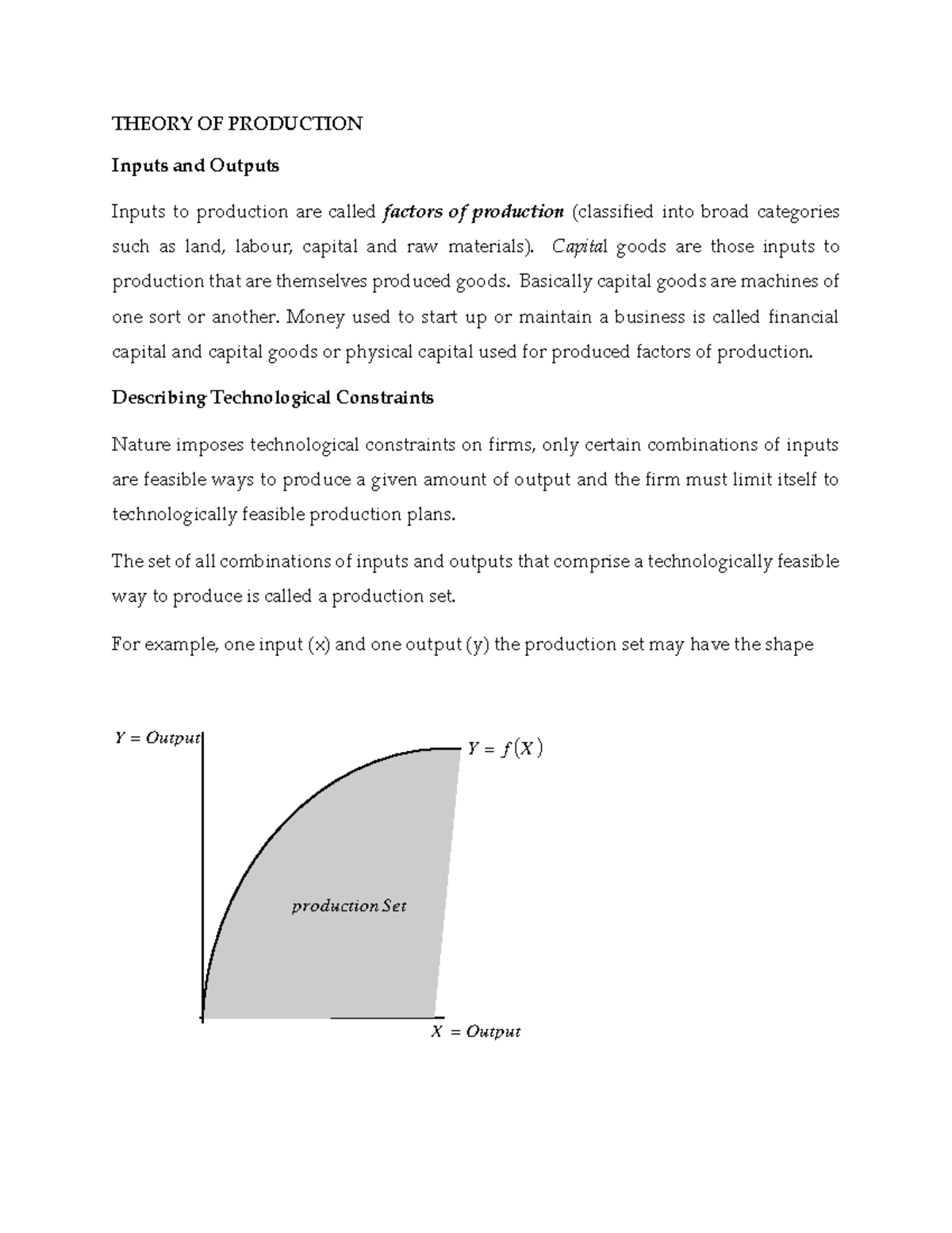 Production Theory and Technological Constraints in Economics (ECON 102 ...