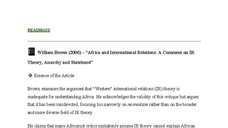 Polsci Readings: Examining Africa's Role in IR Theory and Practice ...