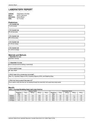 Lab Report Cardiovascular Function During Exercise Learn how your body reacts to exercise - NAME ...