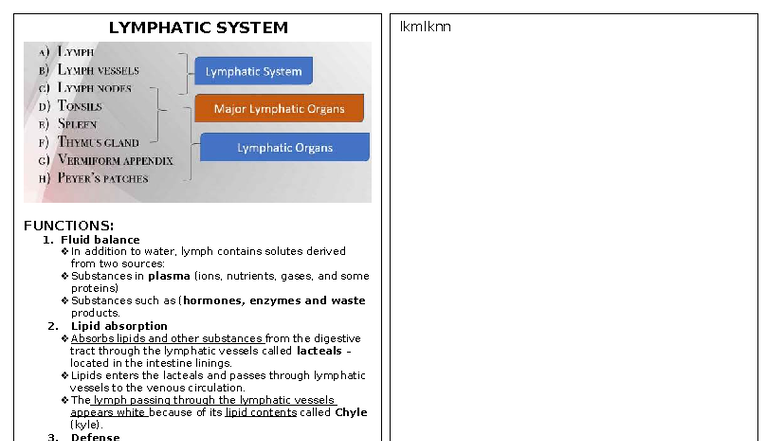 LYMPHATIC SYSTEM FUNCTIONS: Anaphy Cheat Sheet Notes - Studocu