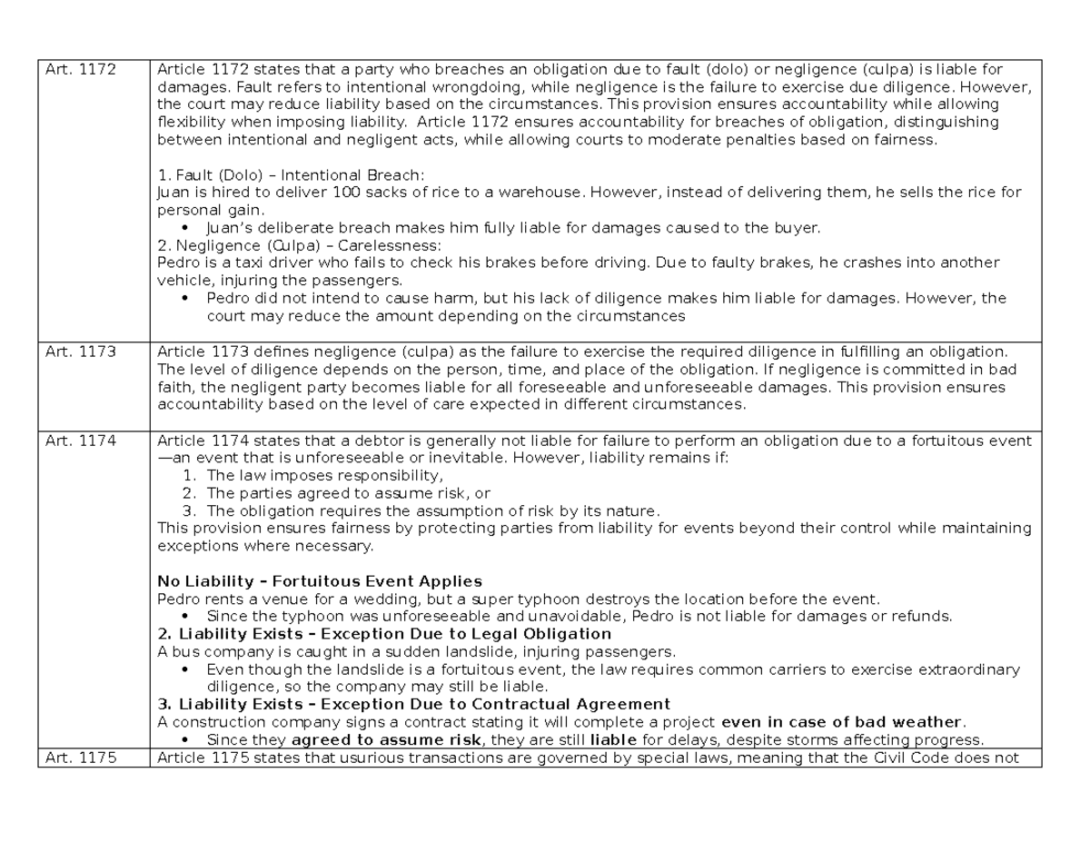 Obligation and Contracts Notes: Key Articles and Case Examples - Studocu