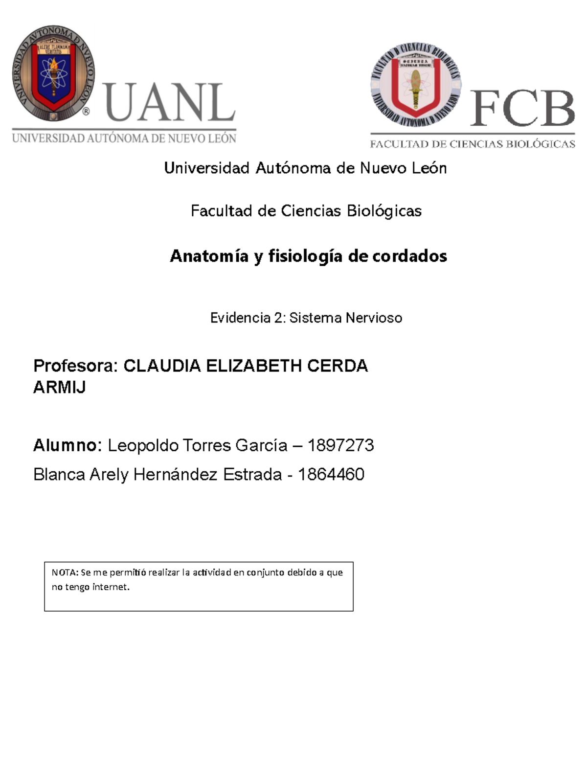 Anatomía y Fisiología de Cordados: Sistema Nervioso - Evidencia 2 - Studocu