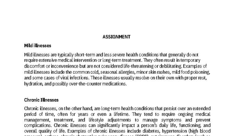 Gerontology Assignment: Understanding Mild and Chronic Illnesses - Studocu