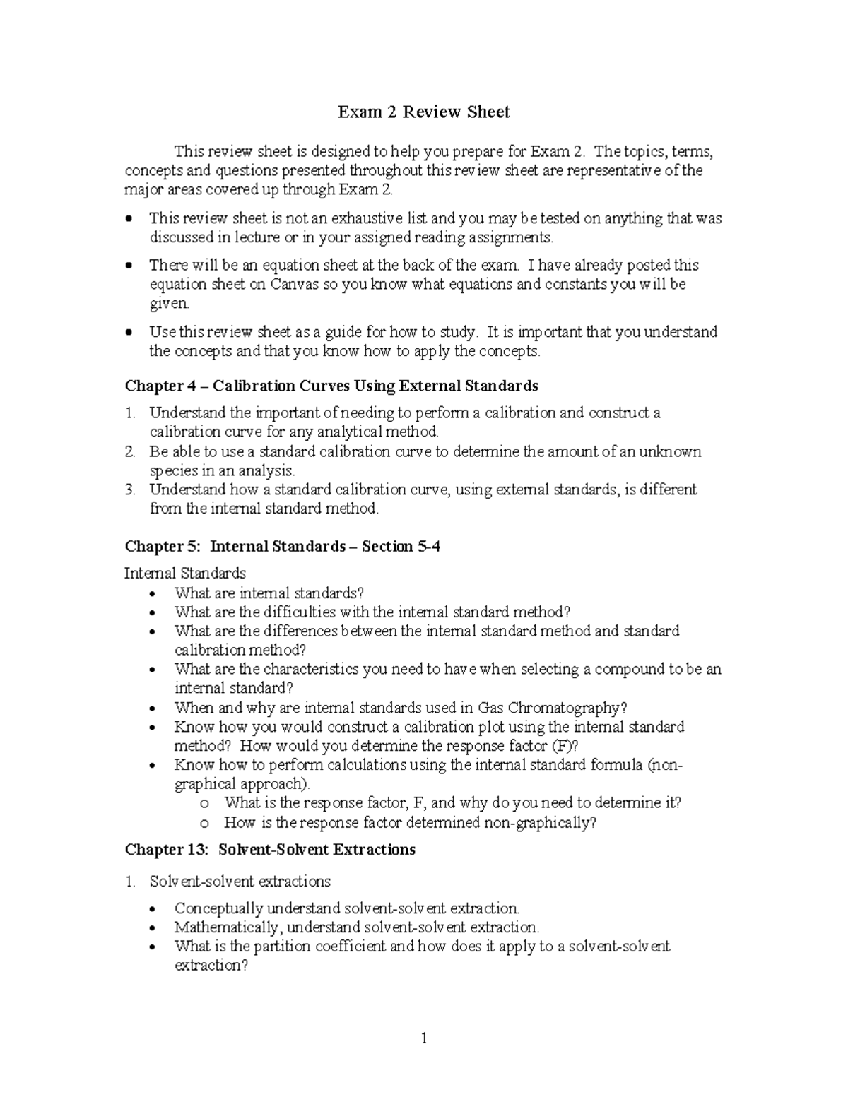 Exam 2 Review Sheet - Analytical Chemistry (Fall 2025) - Studocu