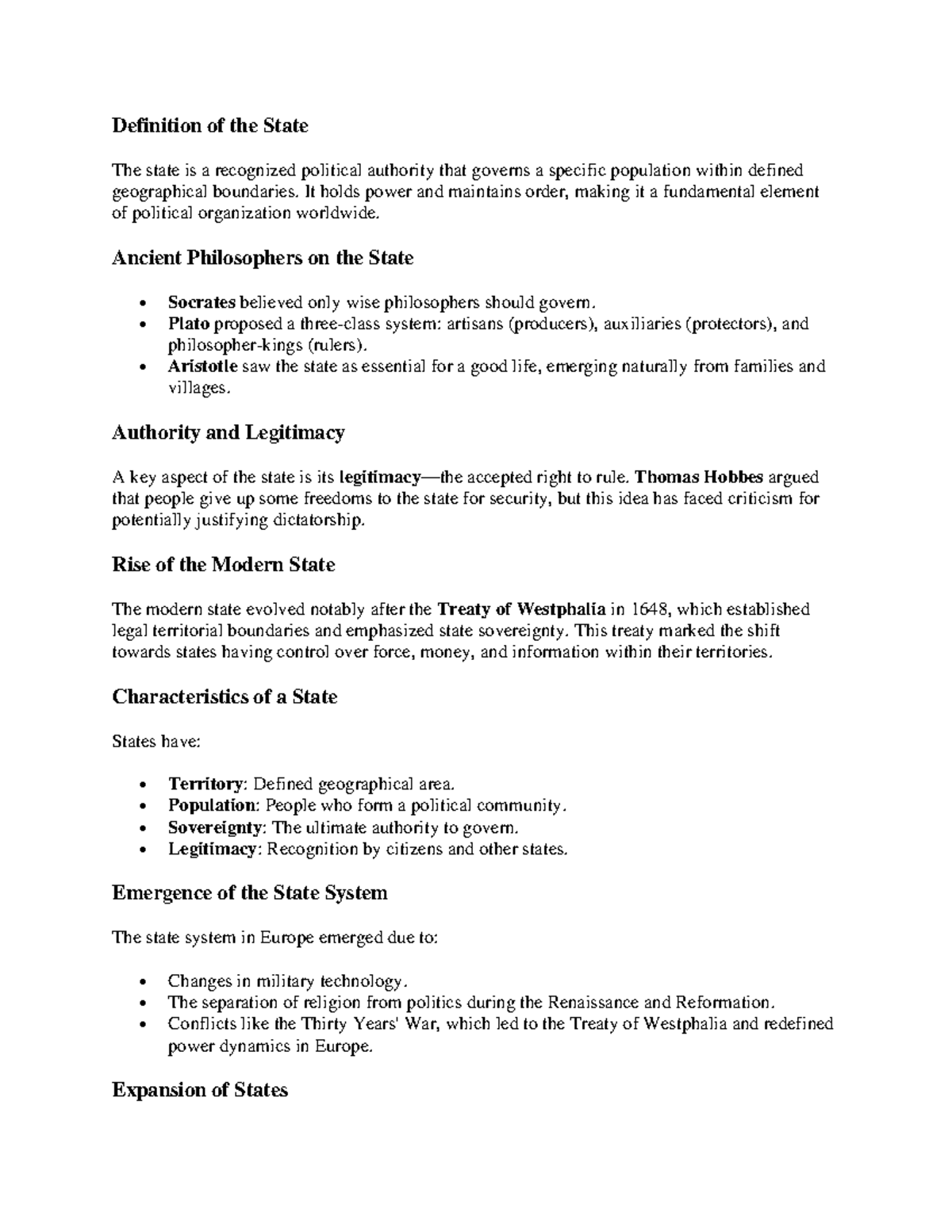 POSC 101: Definition and Characteristics of the State - Studocu