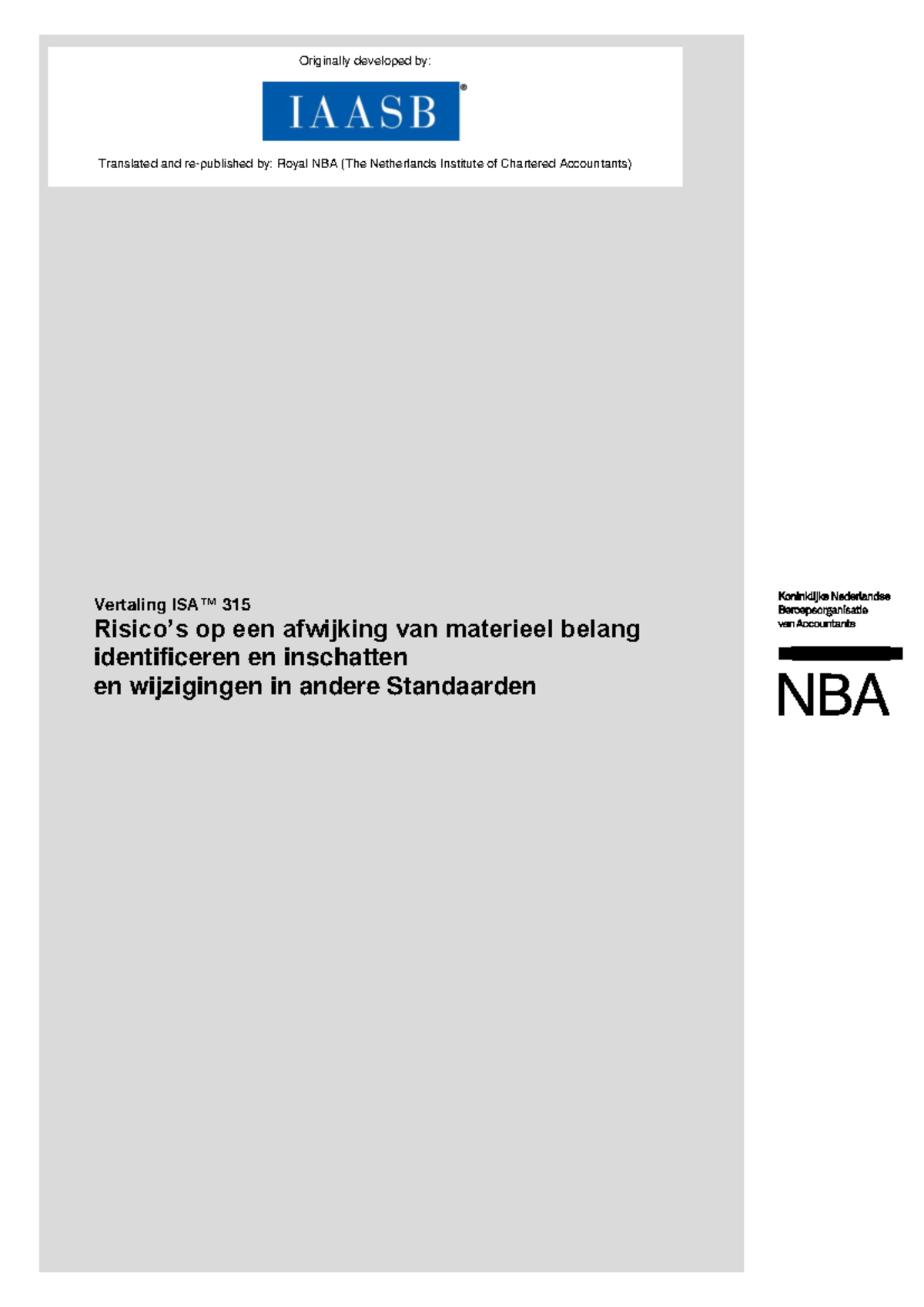 Standaard 315: Risico's Identificeren en Inschatten (Herzien Oktober ...