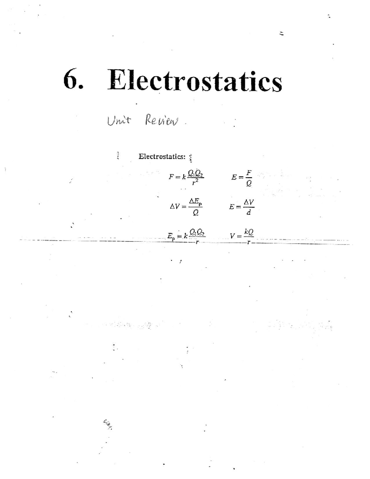 Electrostatics Review: Key Concepts and Practice Questions (Ch 6) - Studocu