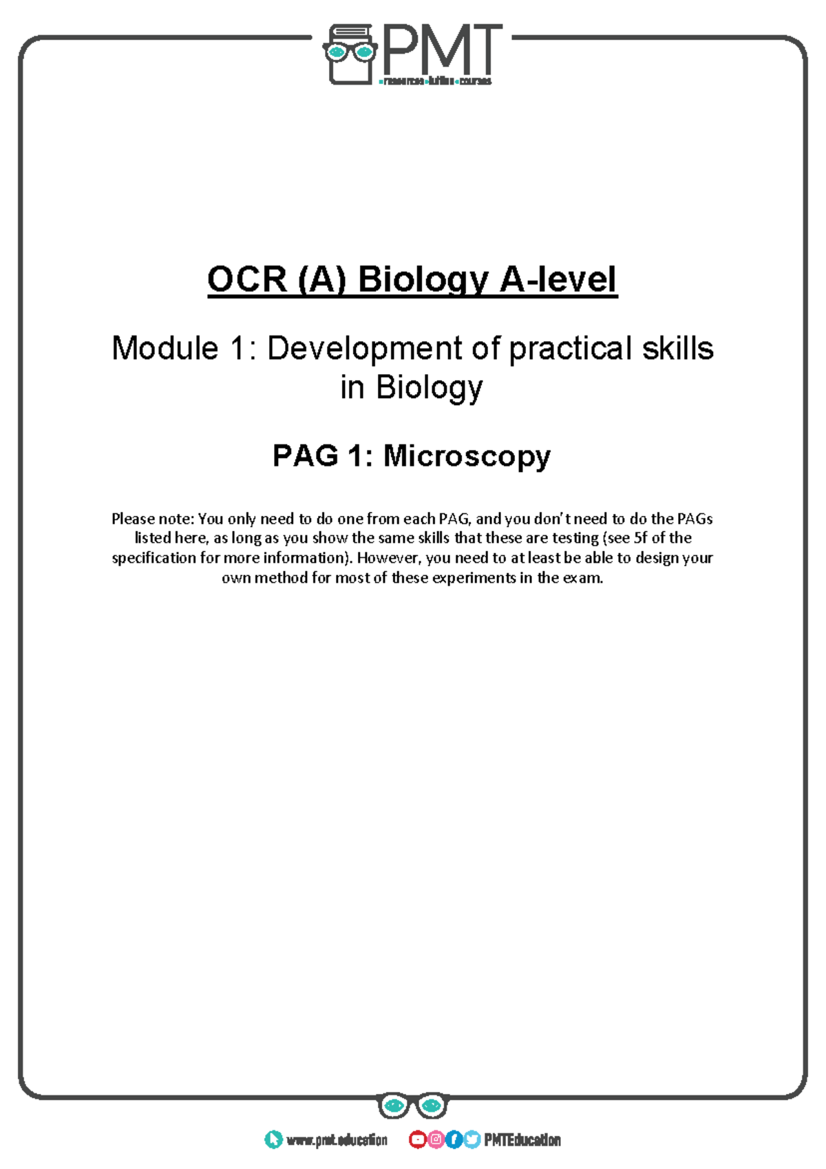 PAG 01 - Microscopy Techniques for A-Level Biology Practical Skills - Studocu