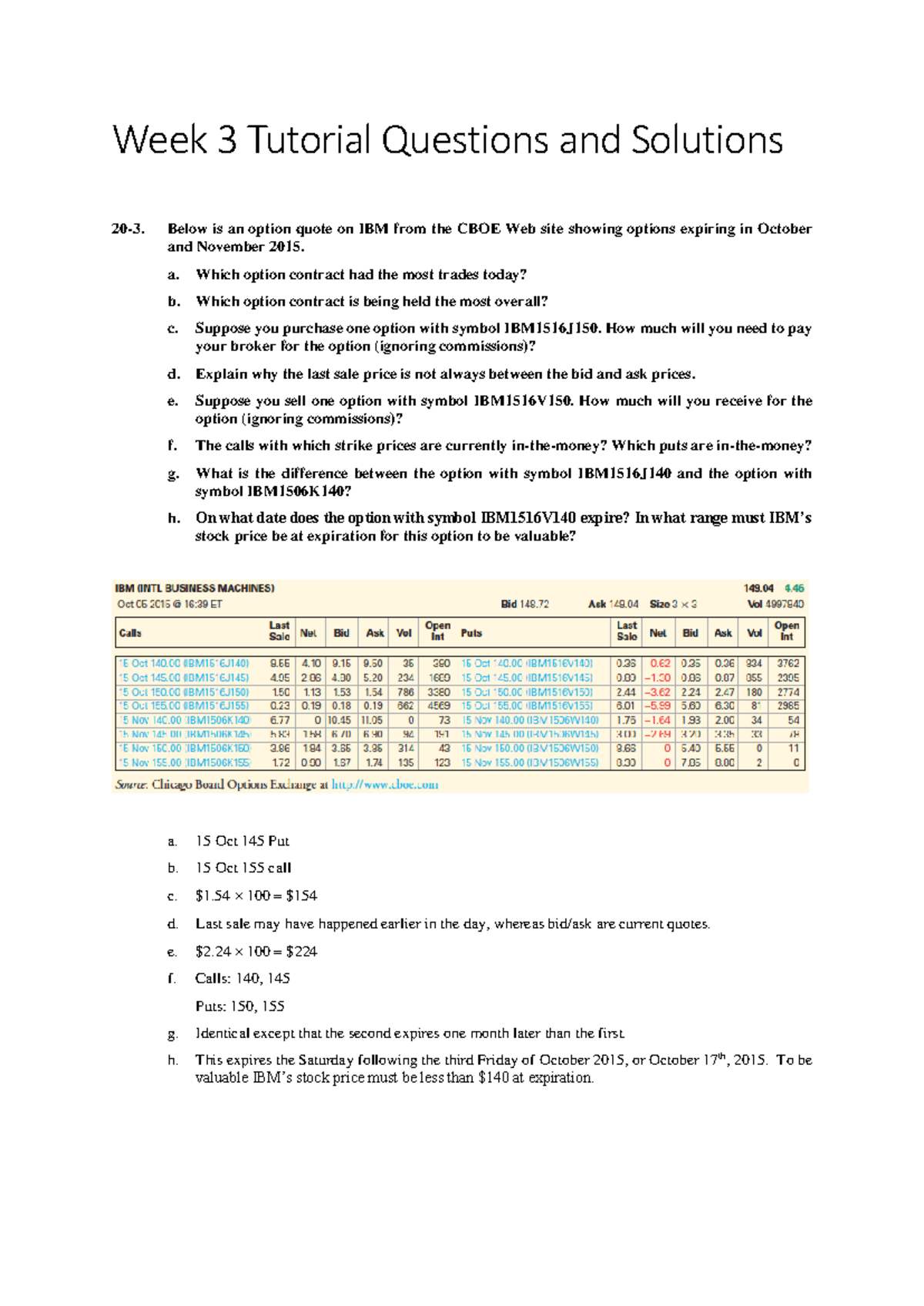 Week 3 2020-7 - finance - Week 3 Tutorial Questions and Solutions 20 -3 ...