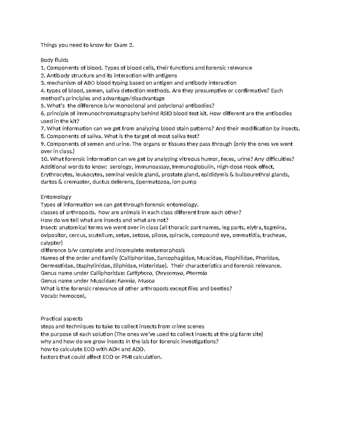 Forensic Examination Study Guide - Exam 2: Blood & Entomology ...