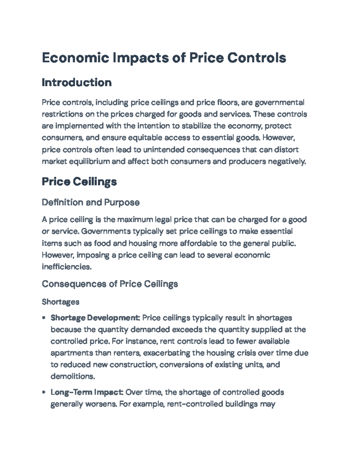 Economic Impacts of Price Controls: Effects on Markets and Consumers ...