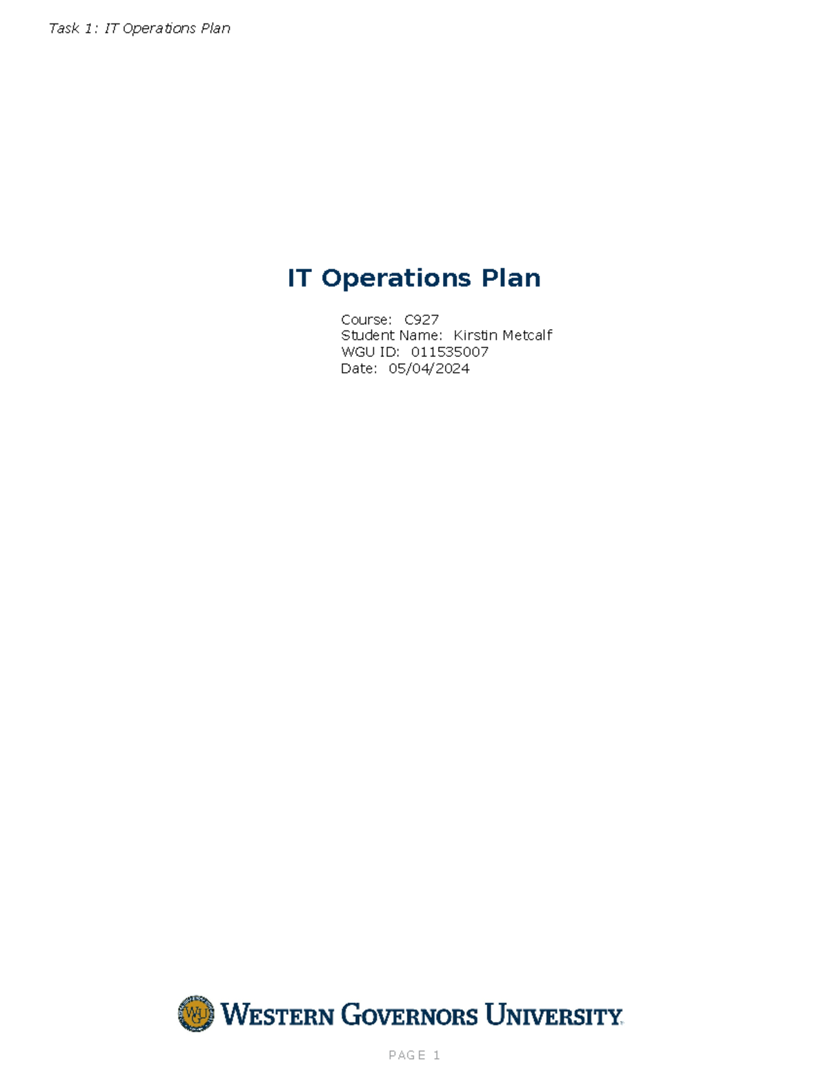 IT Operations Plan Template - Course C Overview and Enhancements - Studocu