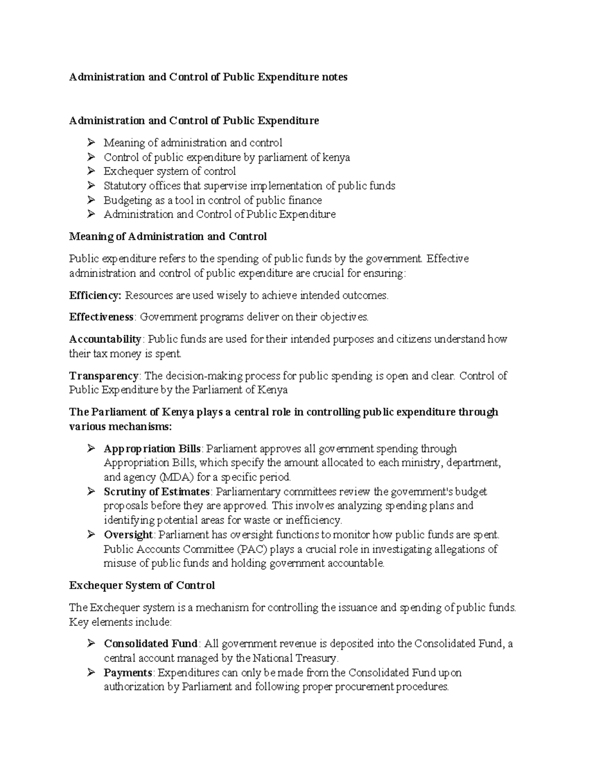 Administration and Control of Public Expenditure Notes (ACPE 101) - Studocu