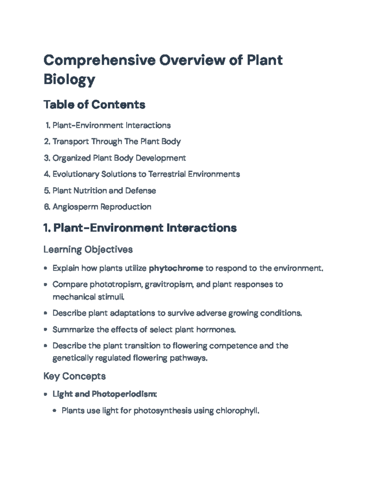 Comprehensive Overview of Plant Biology (BIO 101 Lecture Notes ...