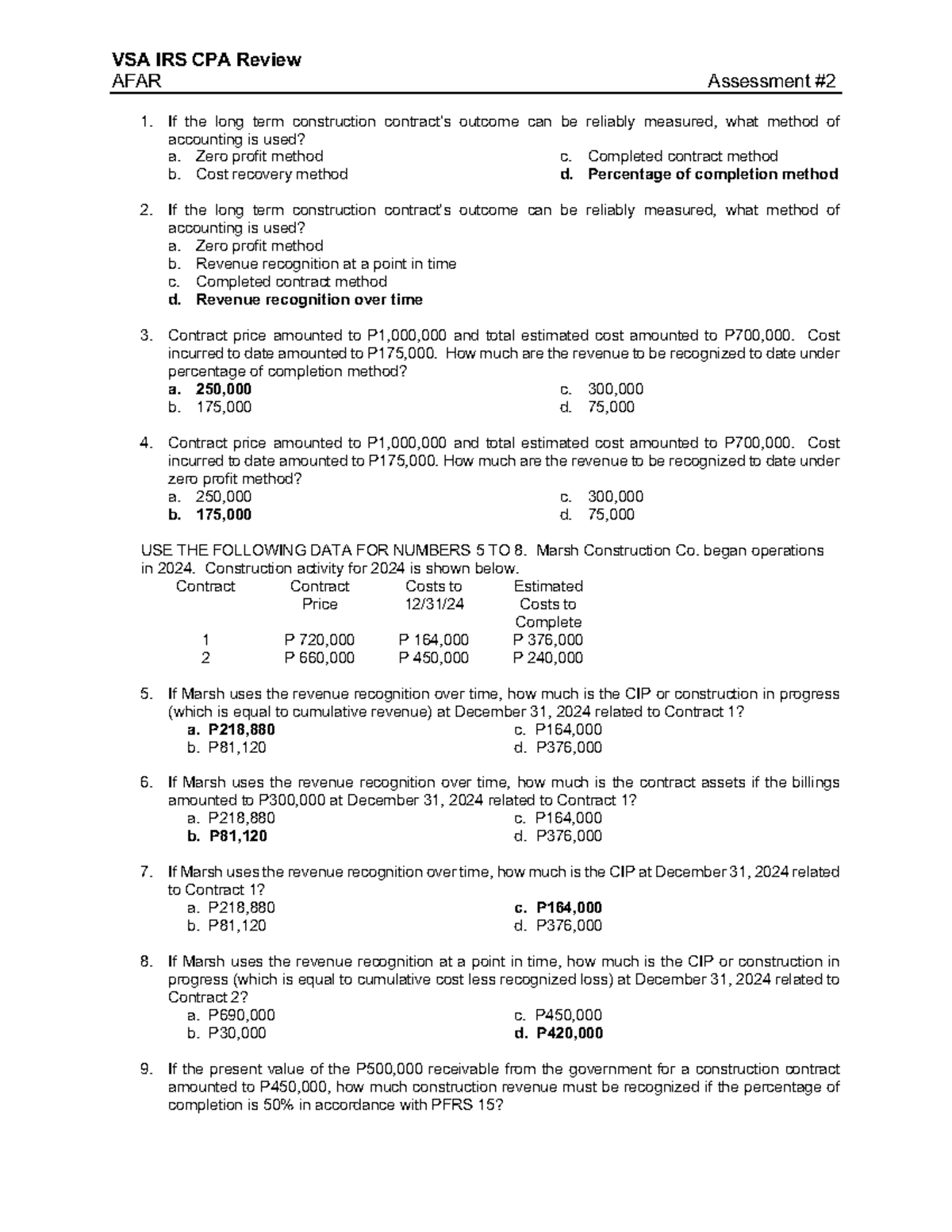 VSA IRS CPA Review: Answer Keys for FAR Assessments and Auditing - Studocu