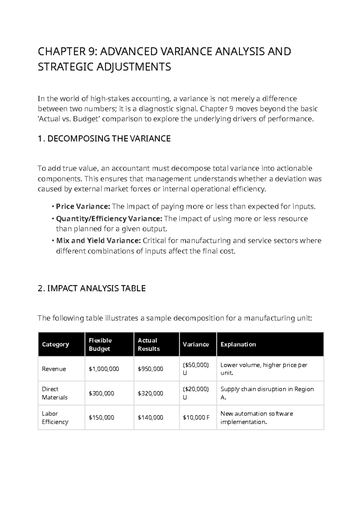CHAPTER 9: ADVANCED VARIANCE ANALYSIS & STRATEGIC ADJUSTMENTS - Studocu