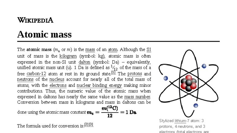 Atomic Mass Overview - CHEM 101 Lecture Notes - Studocu