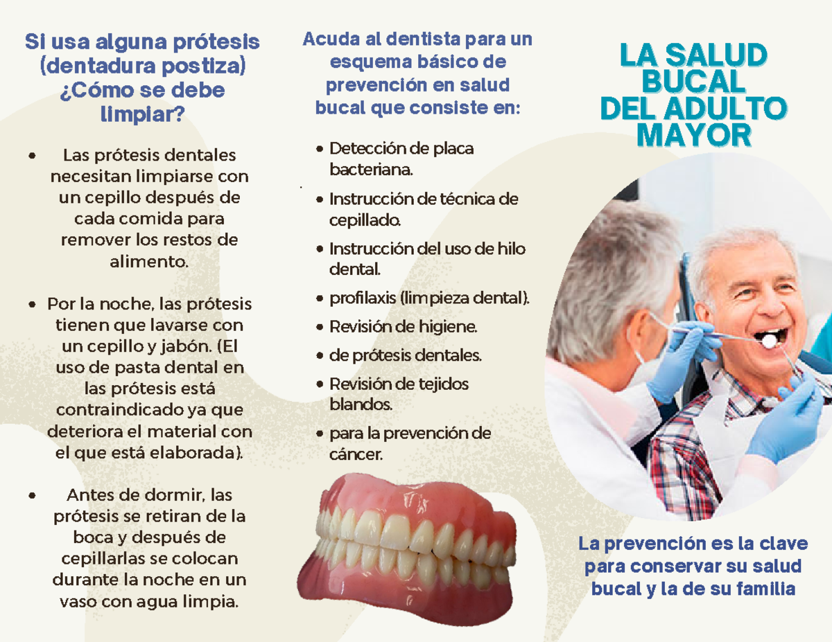 Folleto Tríptico: Salud Bucal en Adultos Mayores - Studocu