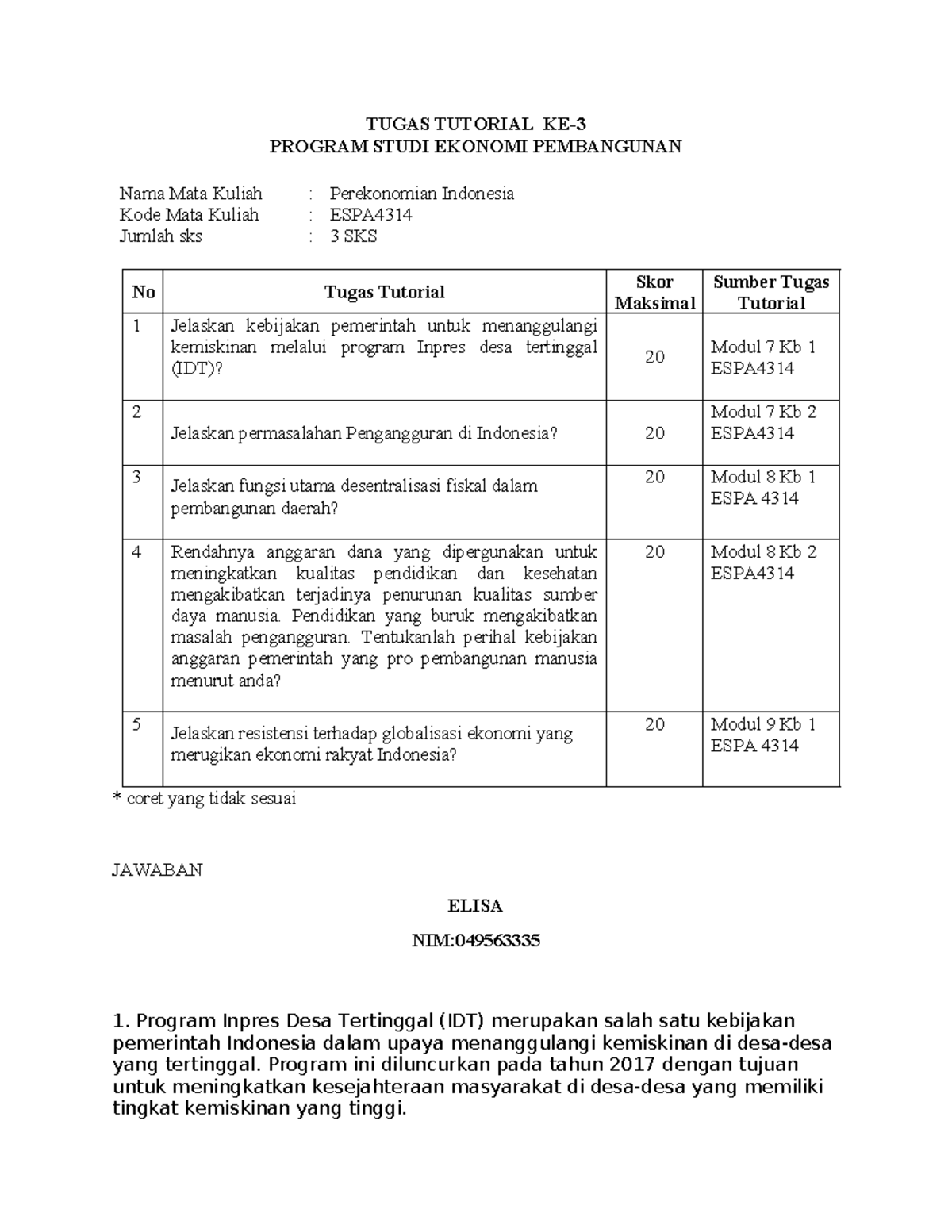 TUGAS TUTORIAL 3 ESPA4314: Analisis Kebijakan Perekonomian Indonesia - Studocu